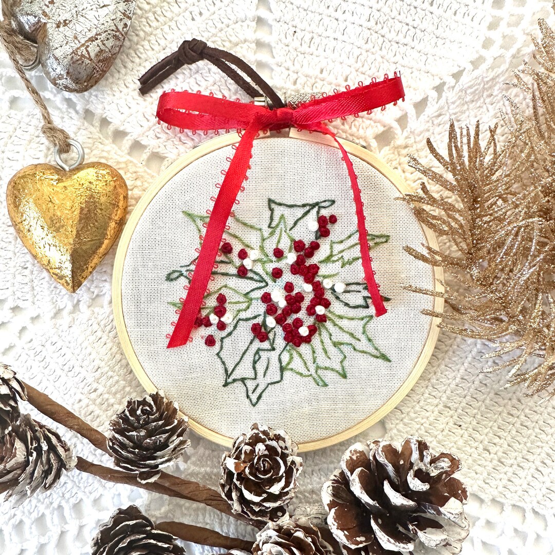 Finished 4 Inch Holly Berry Embroidery Hoop. Christmas Holly. Christmas ...