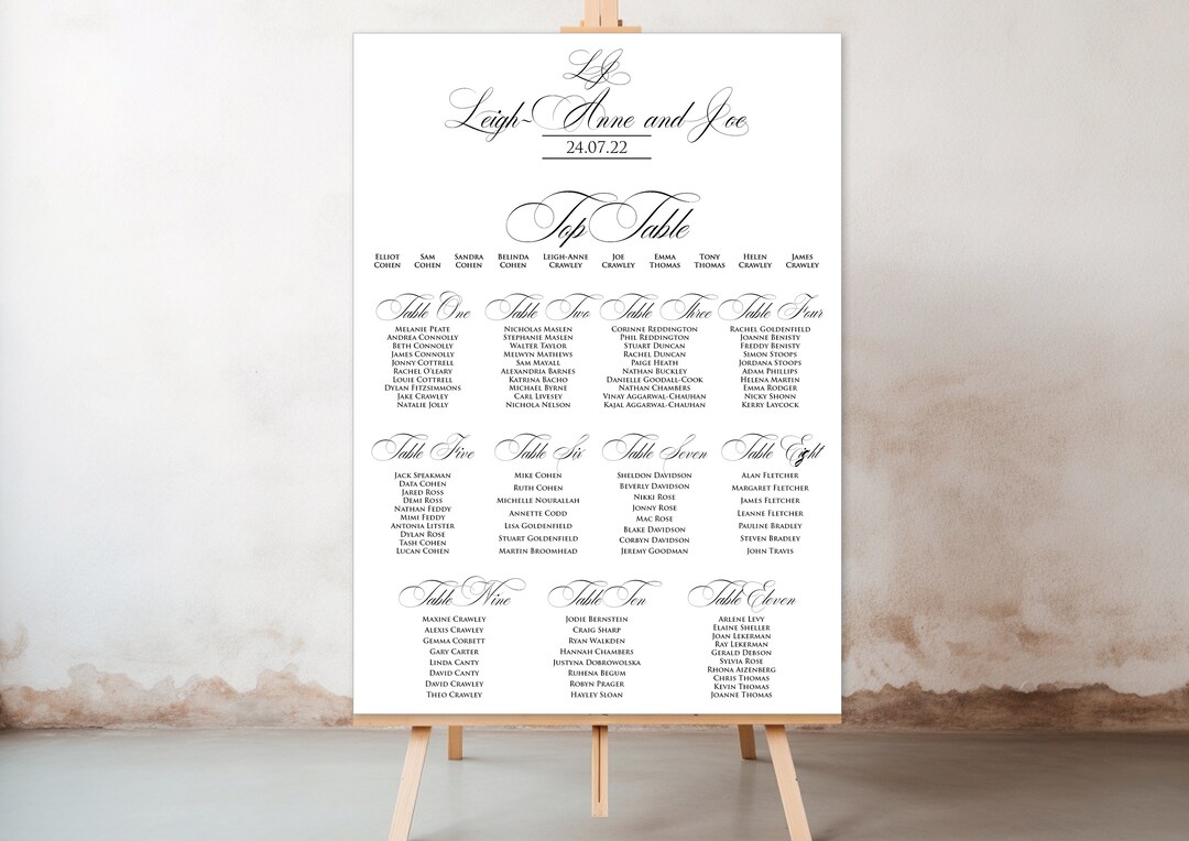 Elegant Calligraphy Wedding Table Plan, Personalised Seating Plan ...