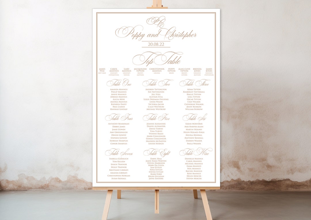 Elegant Script Wedding Table Plan, Personalised Seating Plan ...