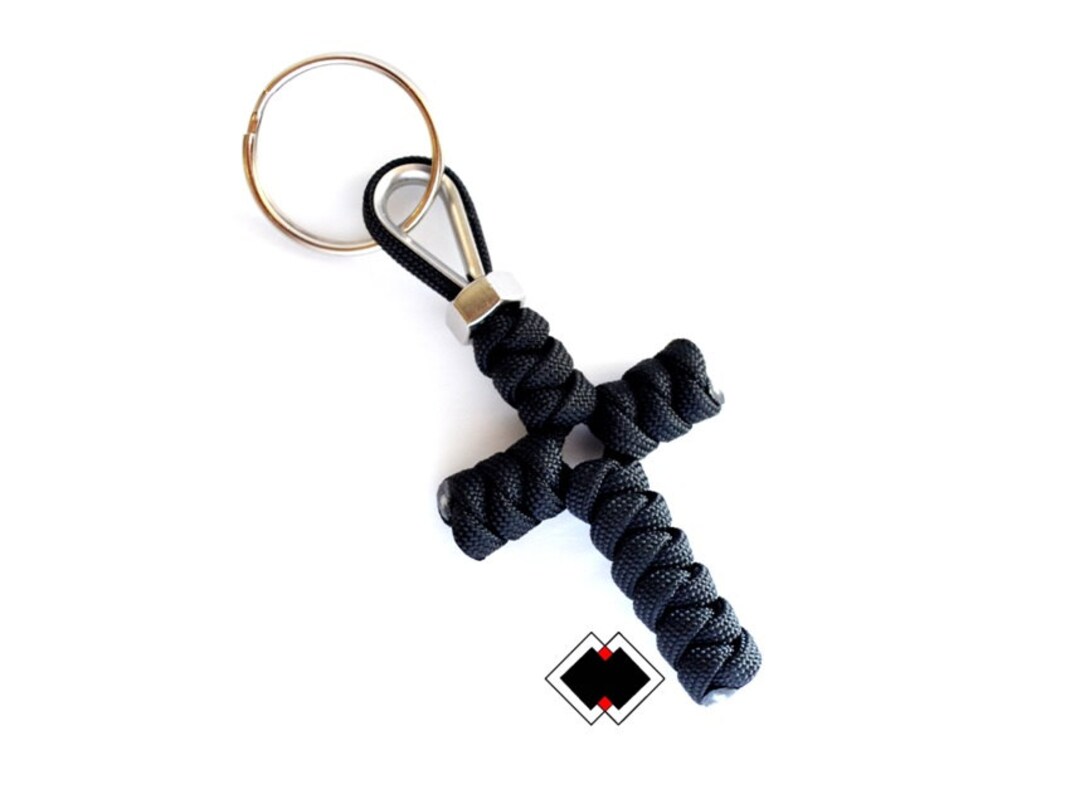 Customizable Cross Keychain - 550 Paracord - Black - Handmade in USA - Etsy