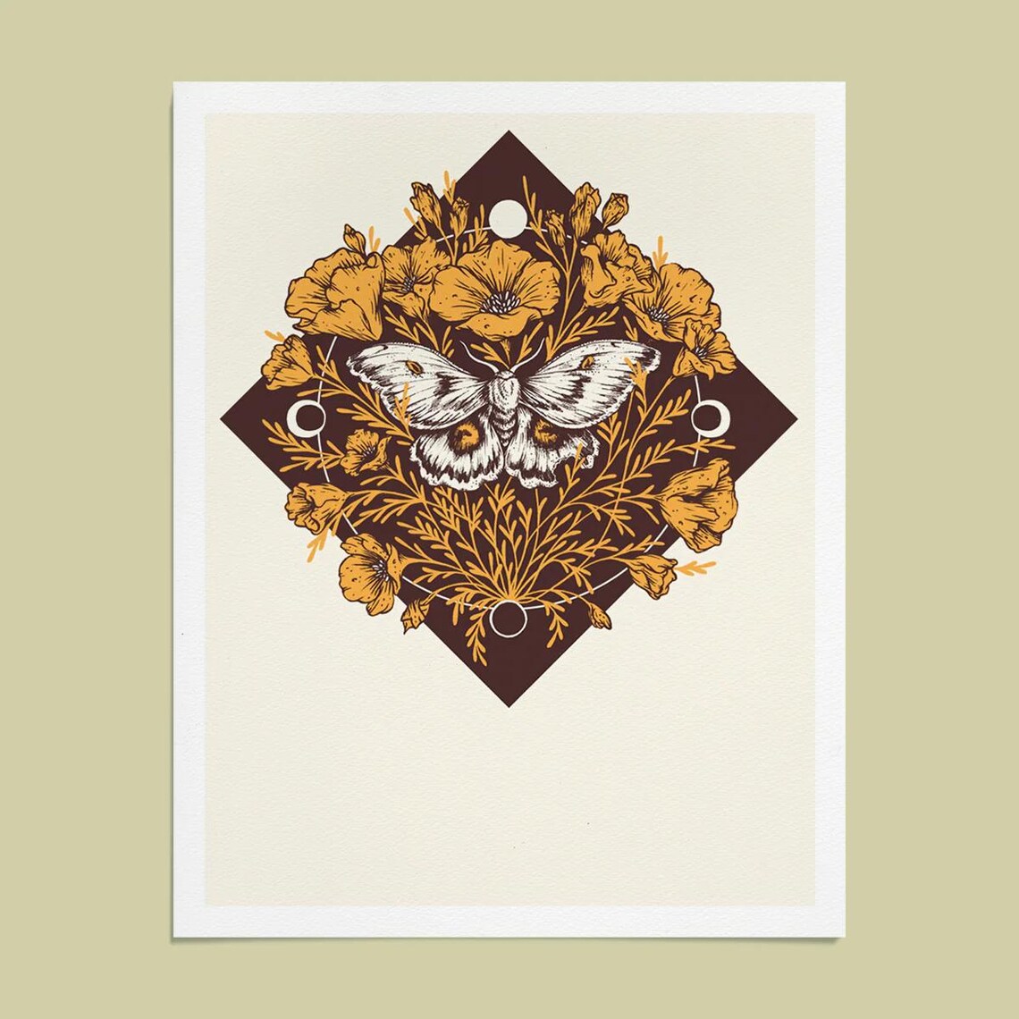 Polyphemus Moth Art Print: California Poppies, Moon Phases Giclee ...