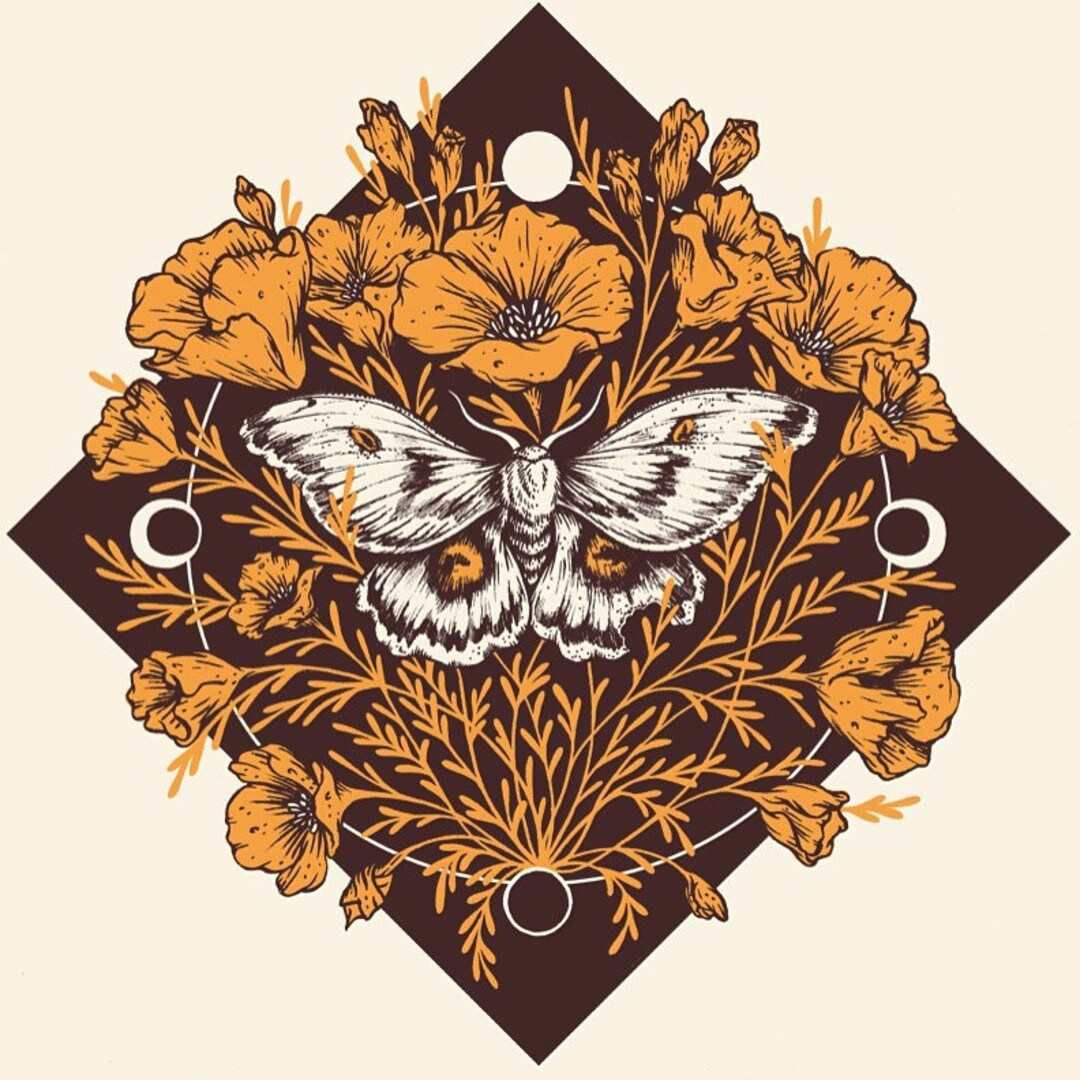 Polyphemus Moth Art Print: California Poppies, Moon Phases Giclee ...