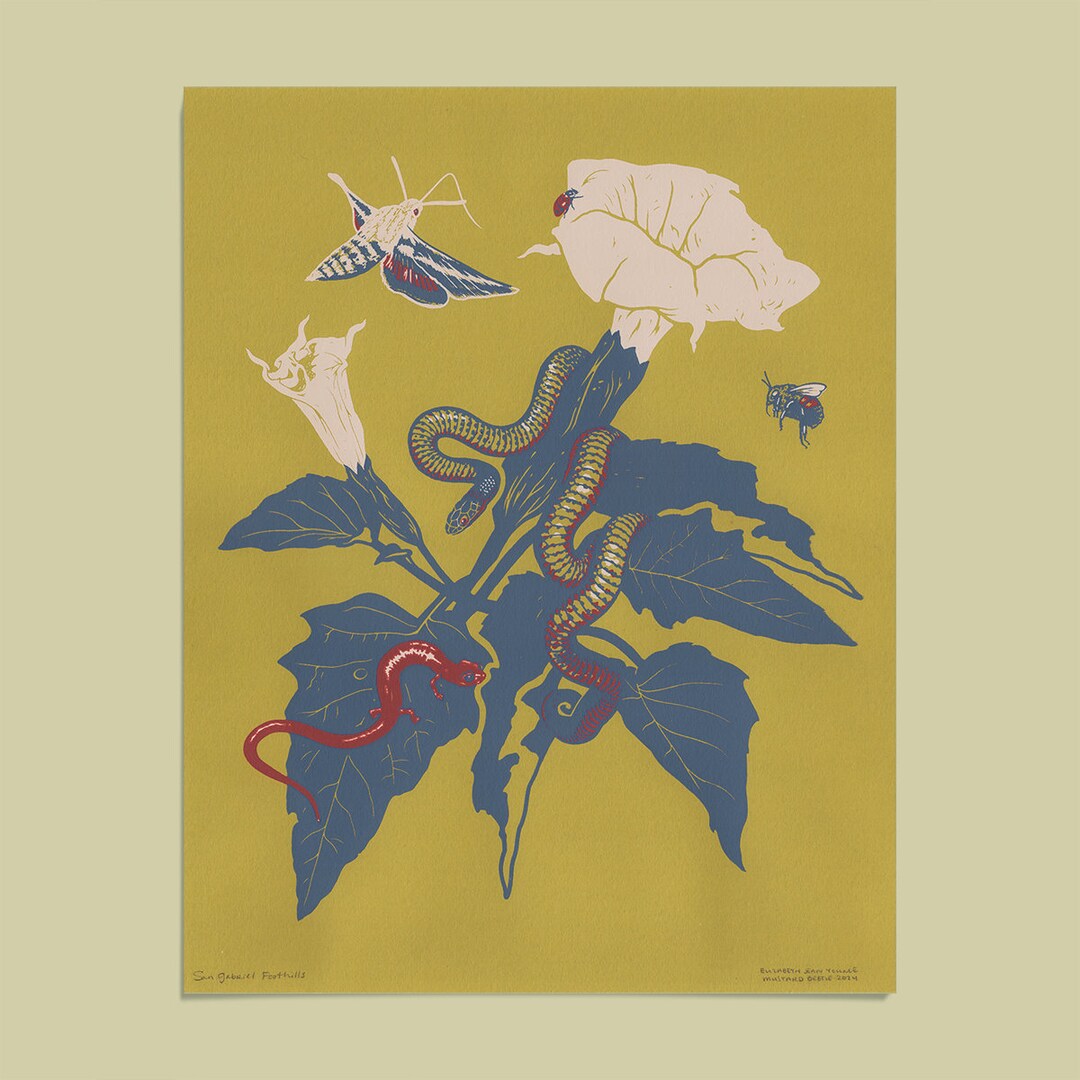 San Gabriel Foothills Screenprint: Native Plants & Animals Art (11x14 ...