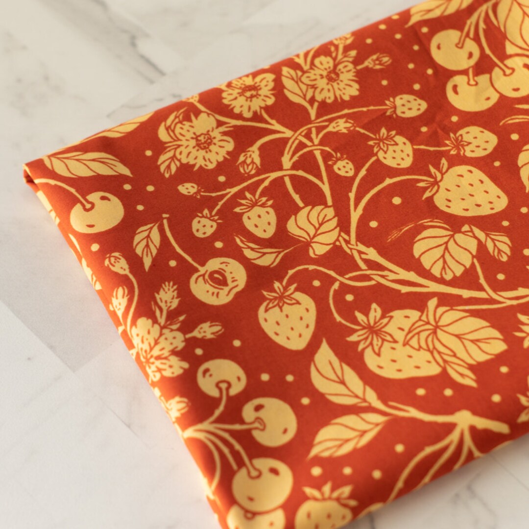 Cherry: Jam, Bountiful, Mustard Beetle, Birch Fabrics, GOTS Certified ...