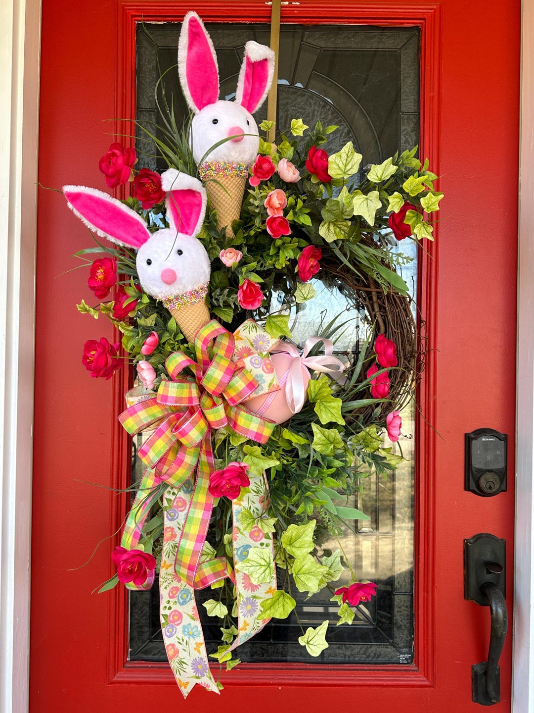 Easter Bunny Wreath for Front Door, Spring Bunny Door Hanger, Bunny ...