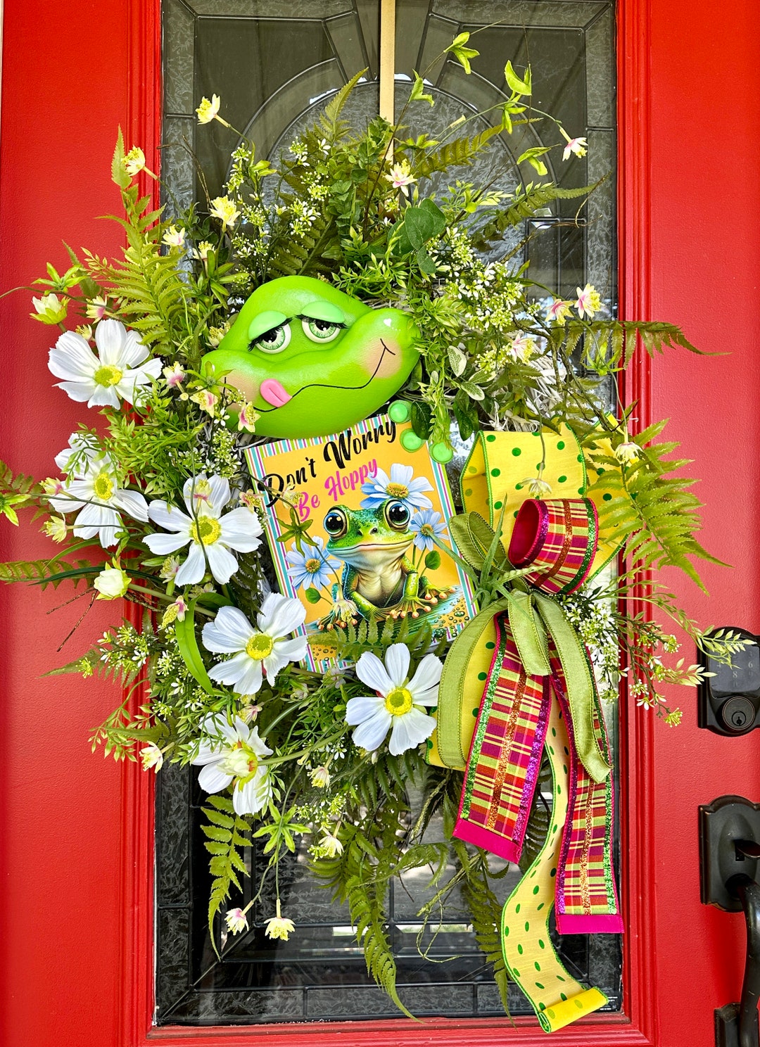 Summer Fun Frog Wreath, Whimsical Frog Door Design, Tropical Decor - Etsy