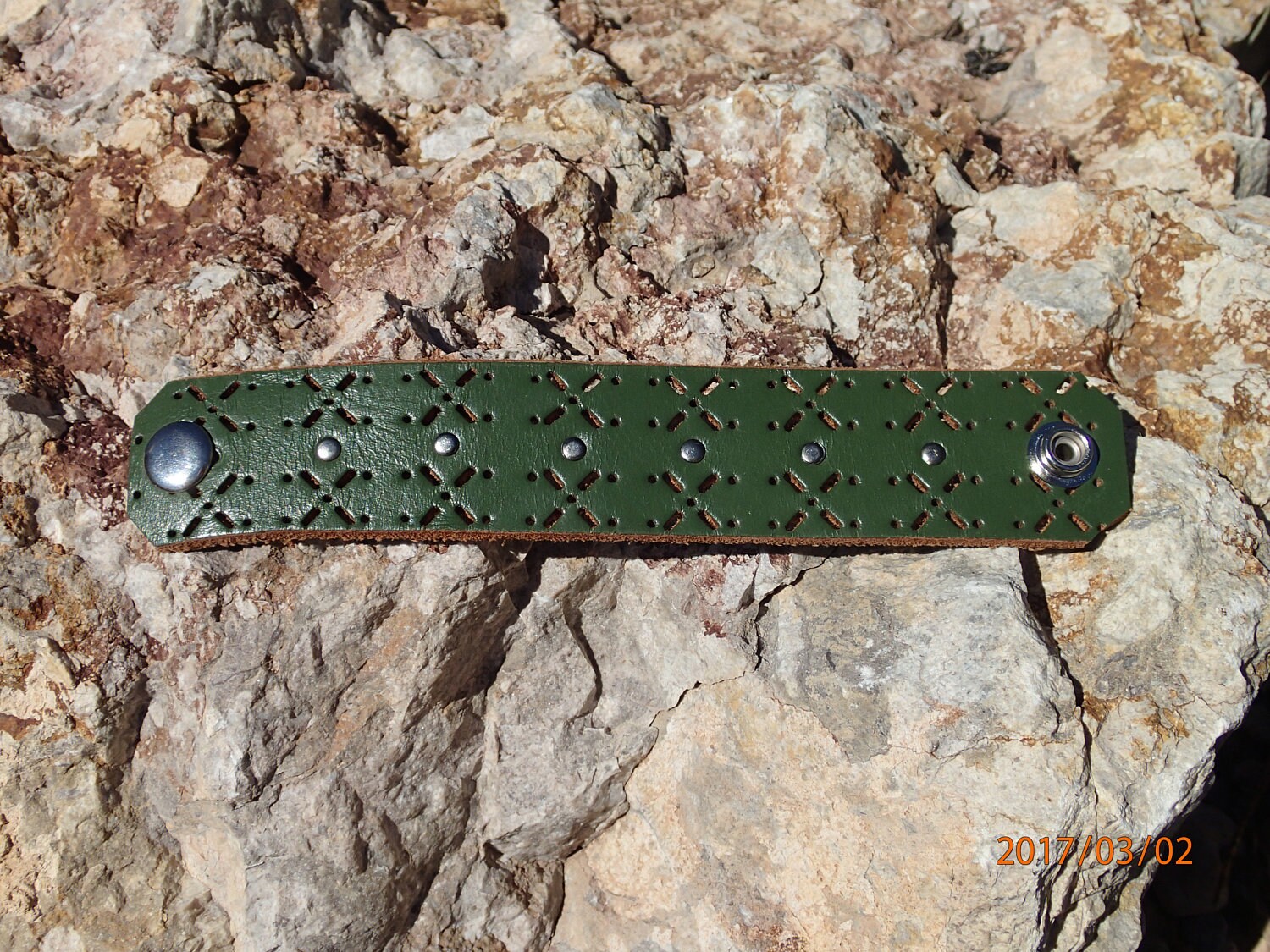 Green Punched Cuff/green Leather Cuff/womans Leather Cuff - Etsy