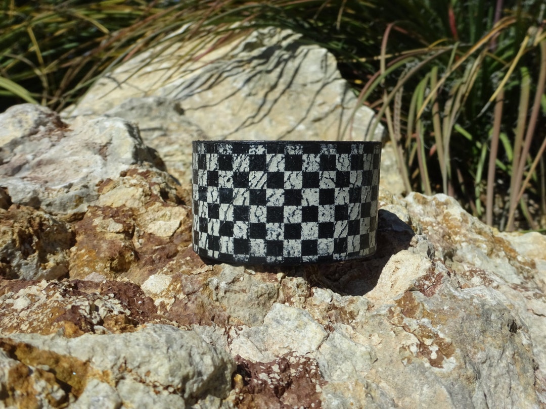 Black & White Leather Cuff/checkered Bracelet/upcycled Bracelet/womans ...