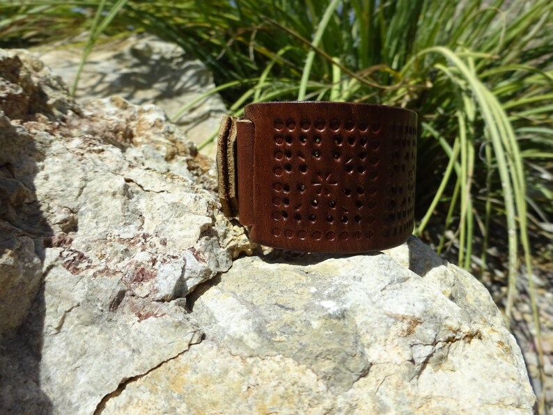 Upcycled Flower Cuff Bracelet/brown Leather Cuff/womans Bracelet ...