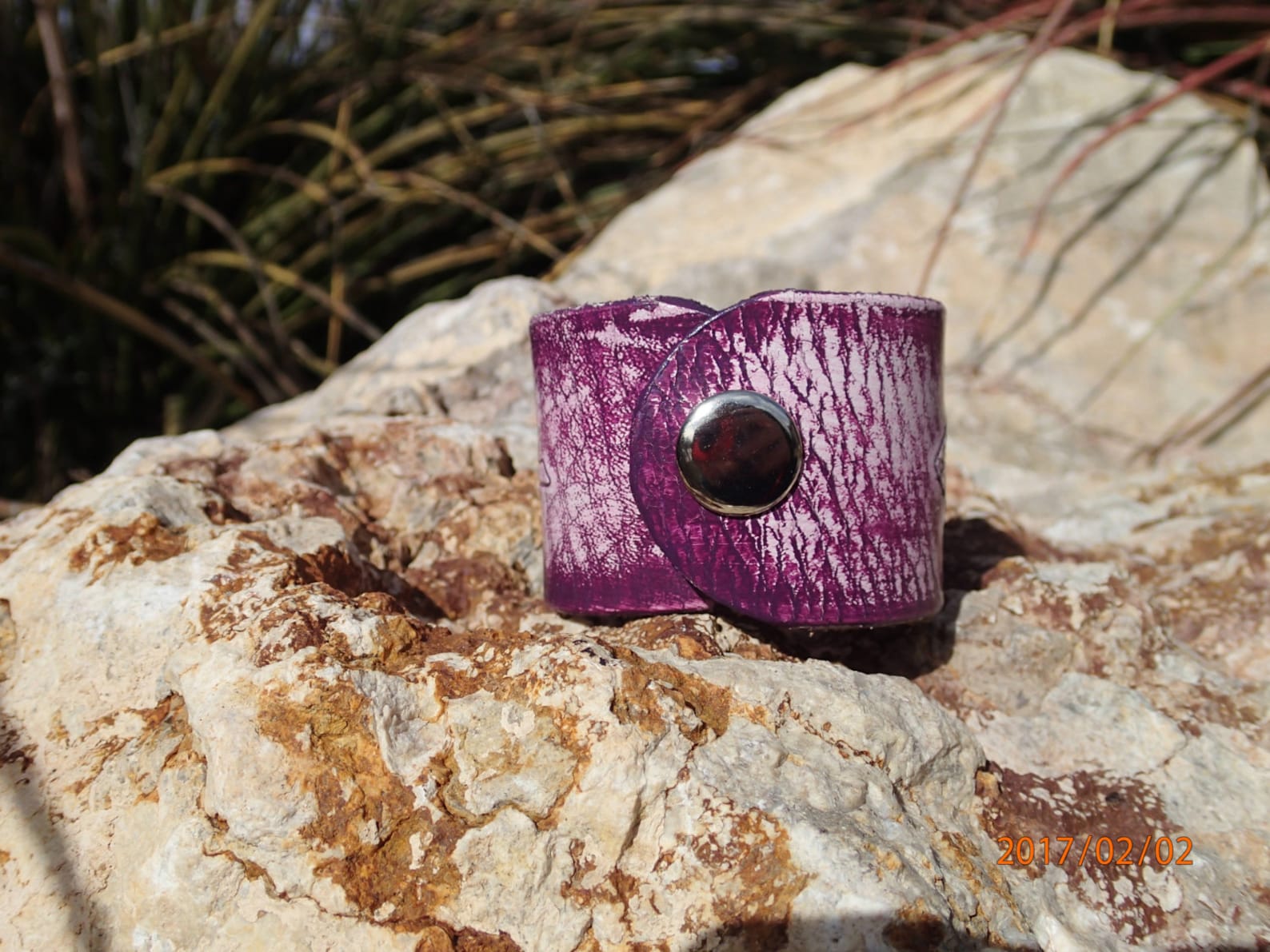 Purple Feather Cuff/white Leather Cuff/leather Bracelet/upcycled ...