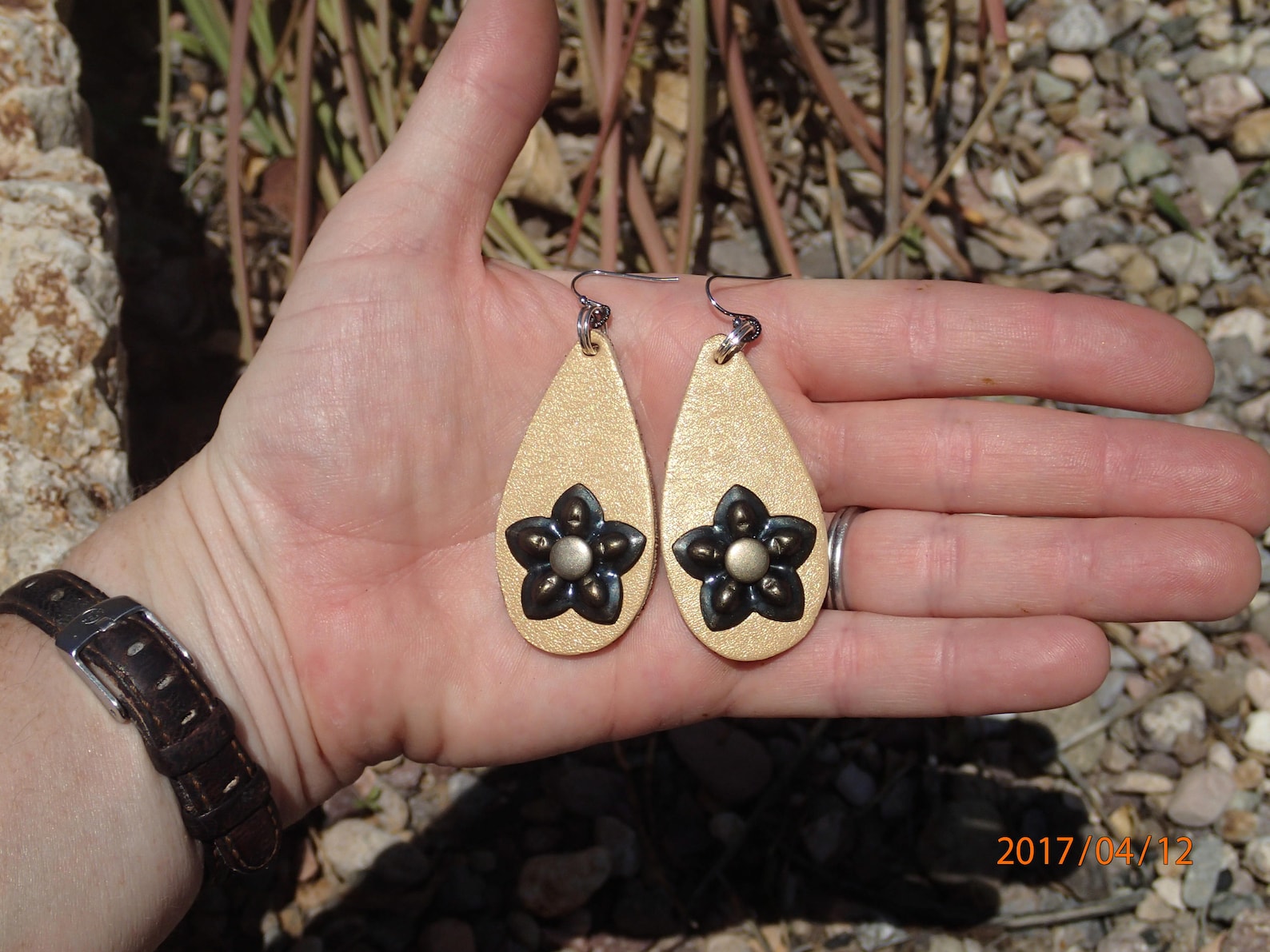 Gold Leather Earrings/handmade Leather Earrings/leather Jewelry ...