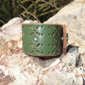 Green Punched Cuff/green Leather Cuff/womans Leather Cuff Bracelet ...