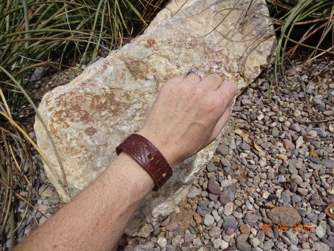 Aztec/native American Style Cuff/brown Leather Cuff/recycled Leather ...