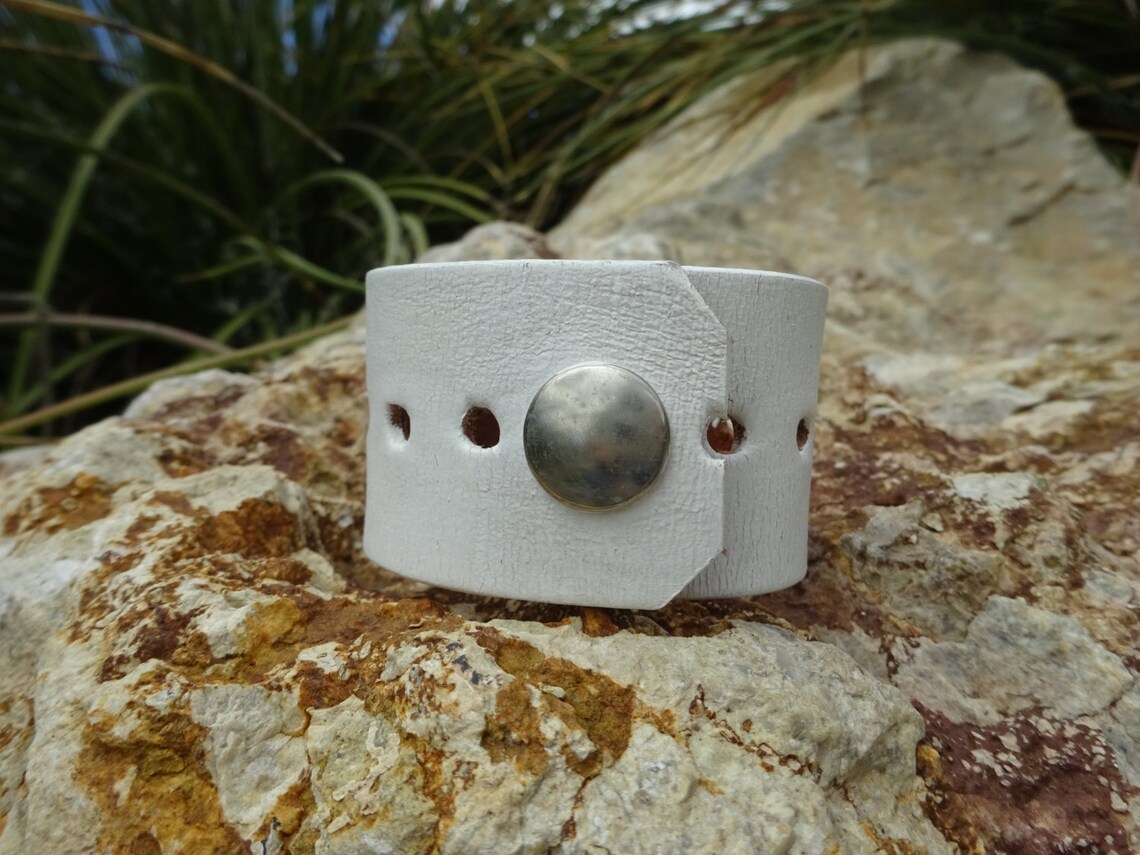 Upcycled Leather Cuff Bracelet/white Leather Cuff/leather Bracelet ...