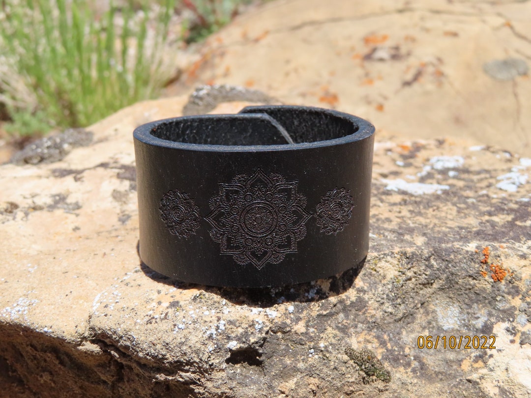 Black Mandala Cuff/upcycled Leather Cuff/leather Unisex Cuff/leather ...