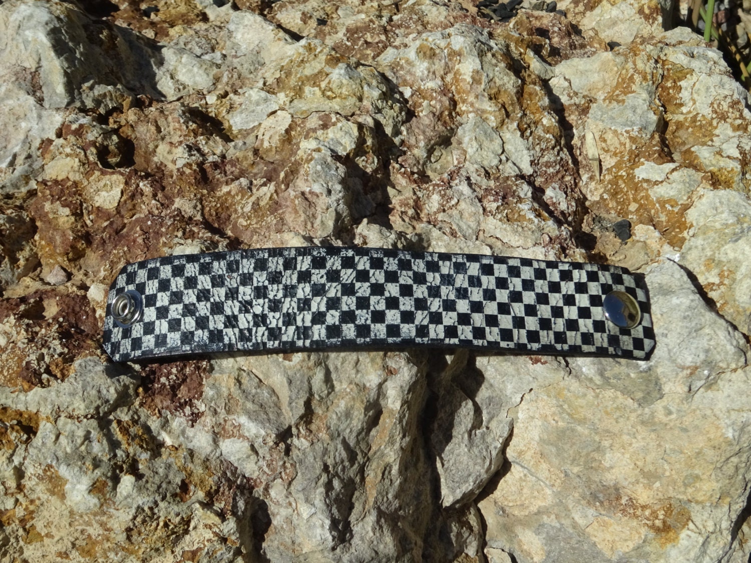 Black & White Leather Cuff/checkered Bracelet/upcycled Bracelet/womans ...