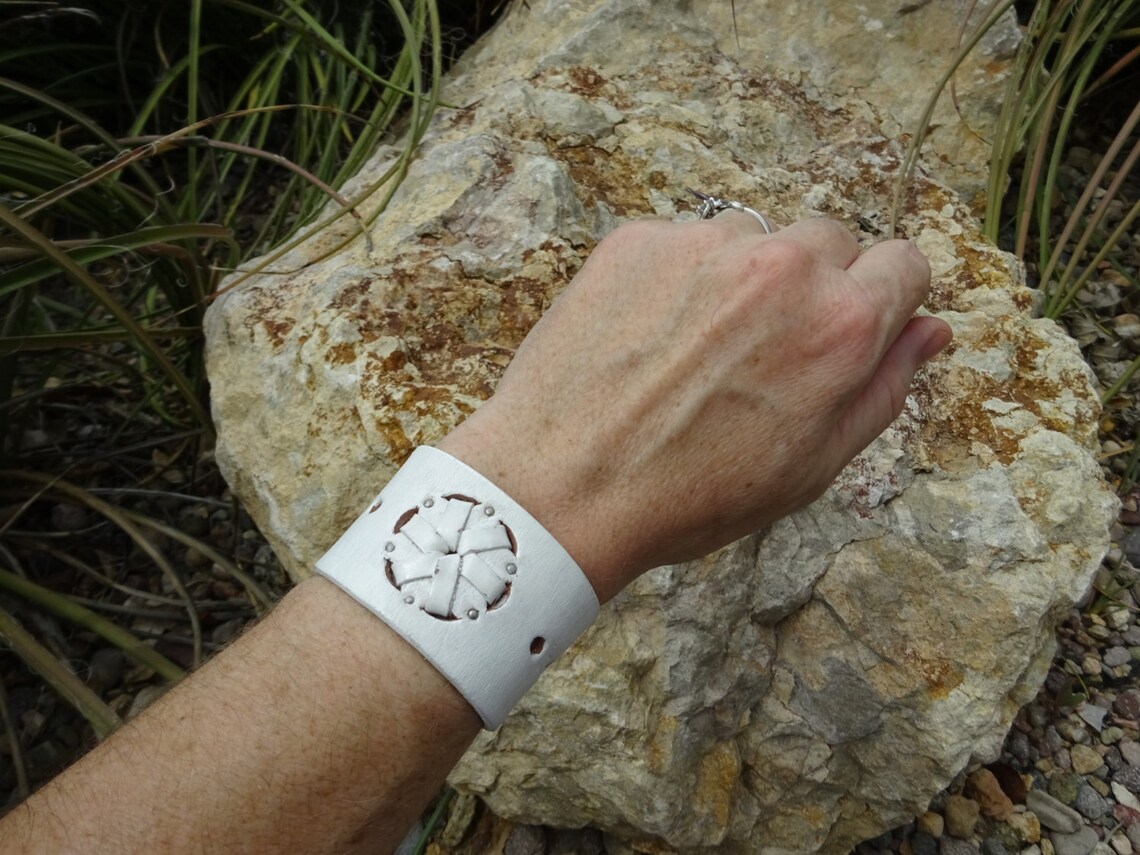 Upcycled Leather Cuff Bracelet/white Leather Cuff/leather Bracelet ...