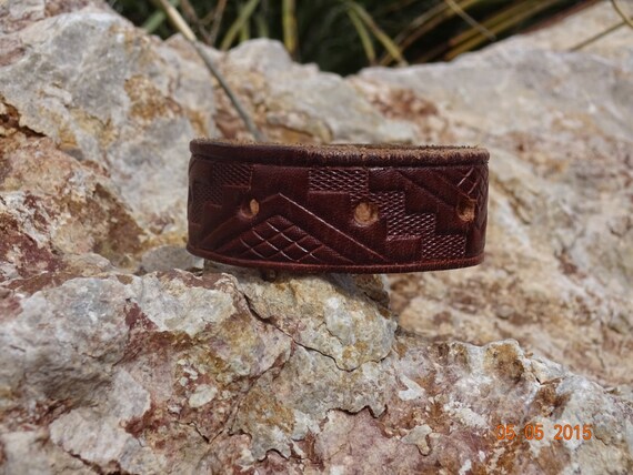 Aztec/native American Style Cuff/brown Leather Cuff/recycled | Etsy