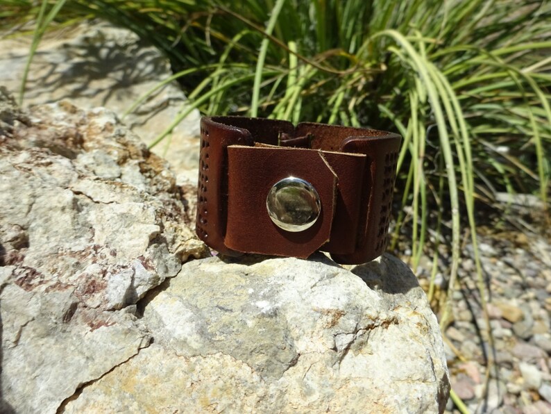 Upcycled Flower Cuff Bracelet/brown Leather Cuff/womans Bracelet ...