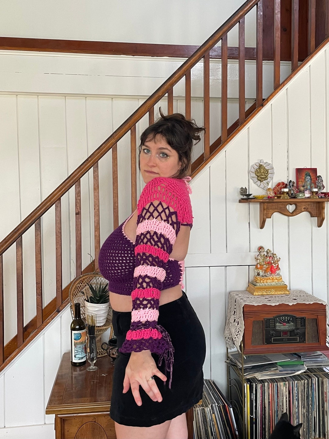 Handmade Crochet Bolero Shrug and Halter Top Set, Pink and Purple ...