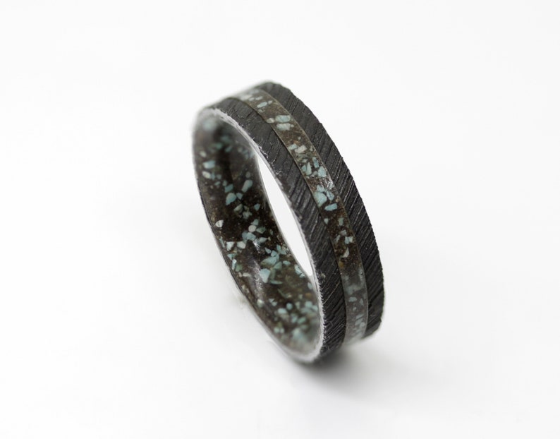 Damascus Steel Ring: Dinosaur Fossil & Turquoise Wedding Band - Etsy