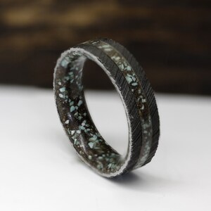 DAMASCUS Steel Ring DINOSAUR Fossil Wedding Band TURQUOISE Ring Man ...