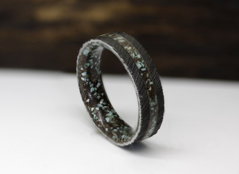 DAMASCUS Steel Ring DINOSAUR Fossil Wedding Band TURQUOISE - Etsy