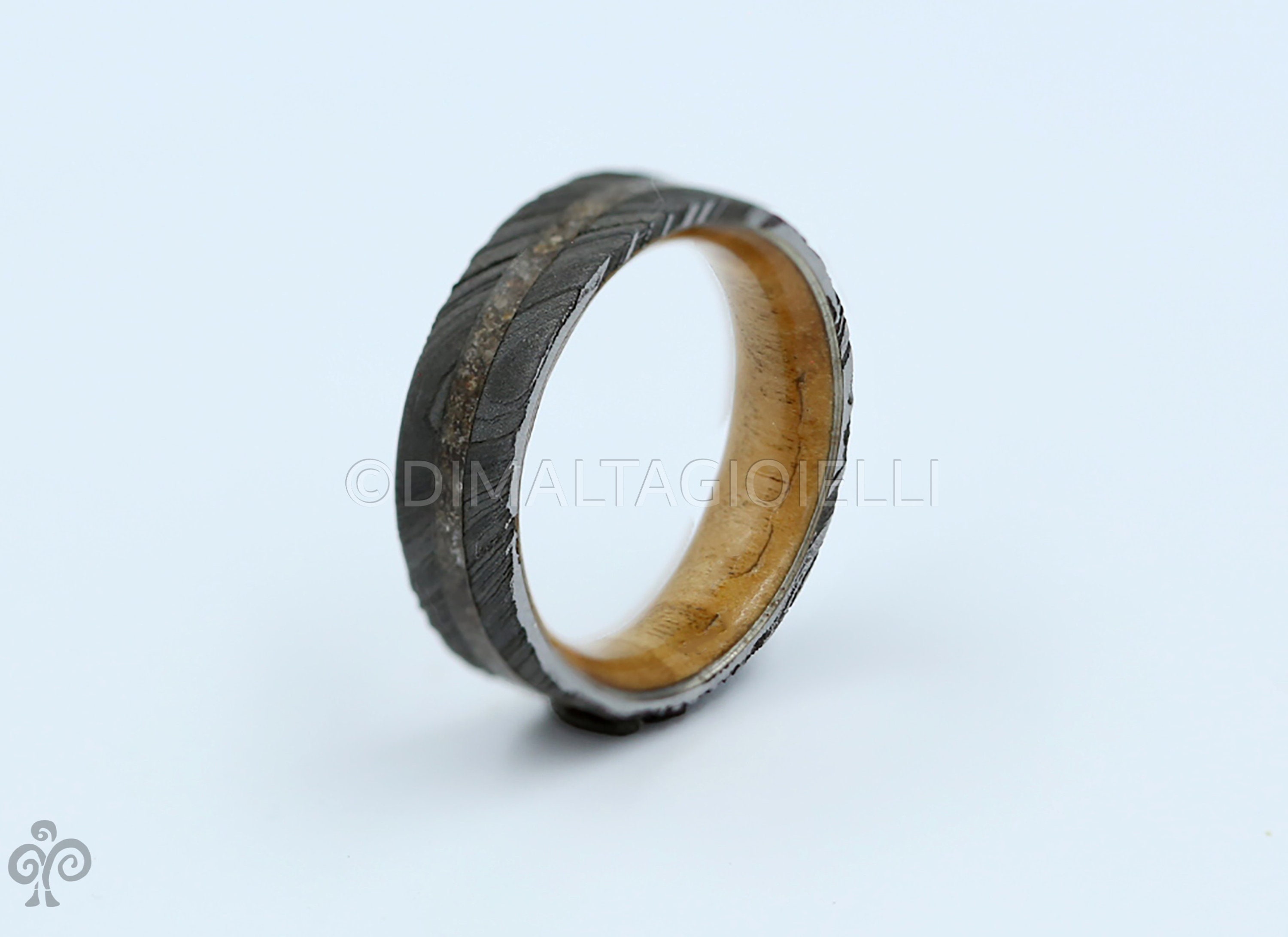 Fossil Dinosaur bone ring Damascus Steel ring wood wedding | Etsy