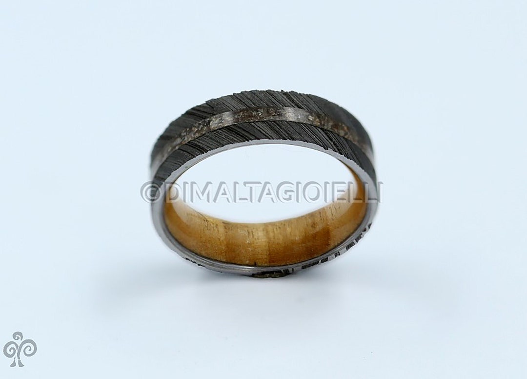Fossil Dinosaur Bone Ring Damascus Steel Ring Wood Wedding Band Ring ...