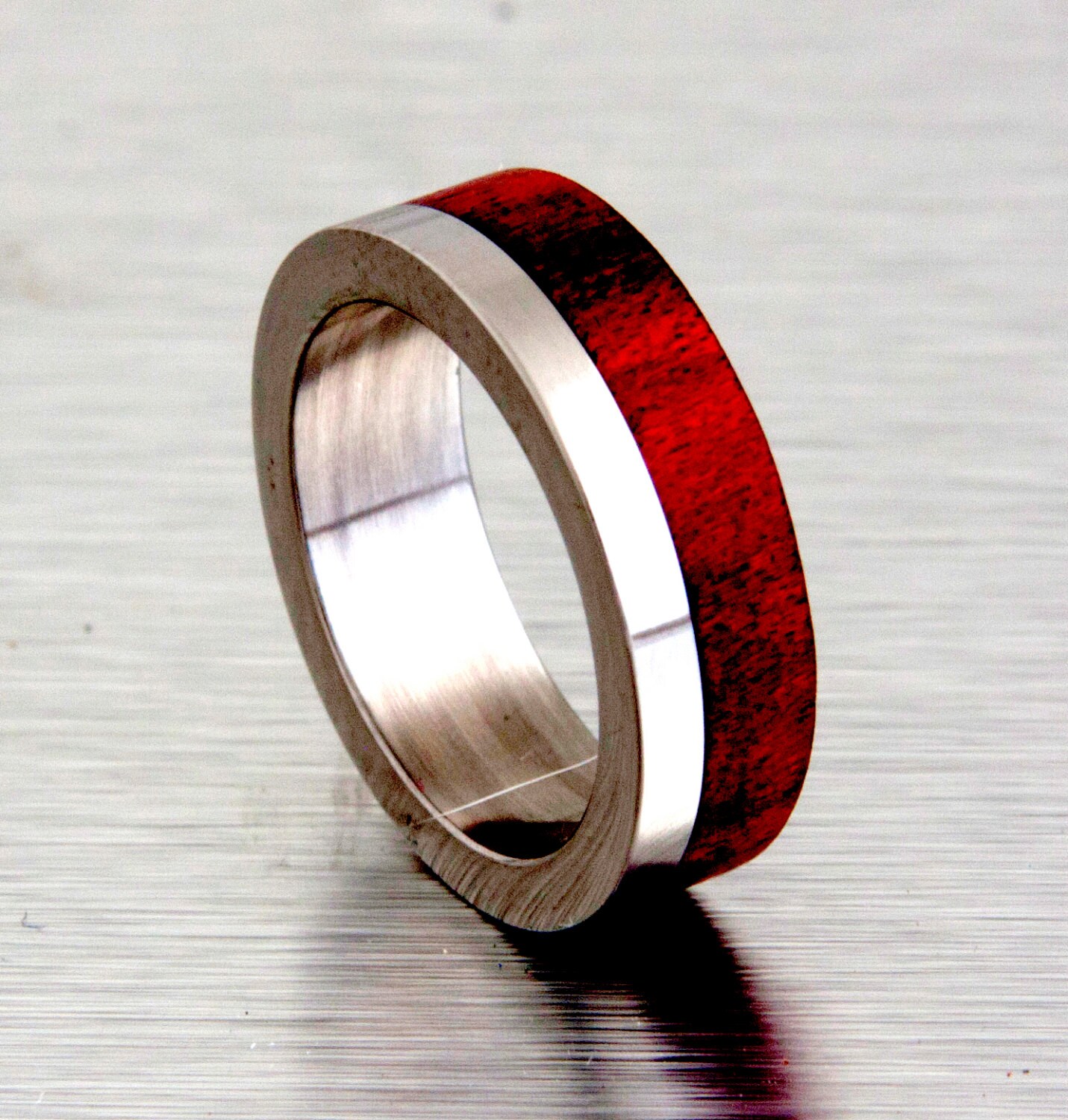 Titanium Wedding Ring With Red Heart Wood Inlay off Set - Etsy