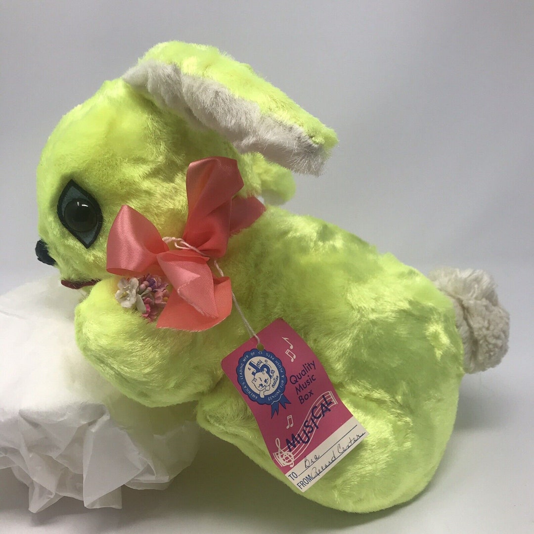 Jerry Elsner Bunny Rabbit Music Box 1960's Neon Yellow Plush Toy ...