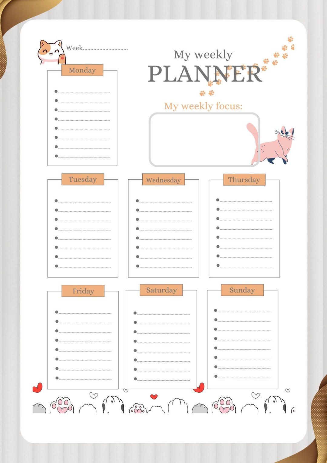 Weekly Planner Cats - Etsy