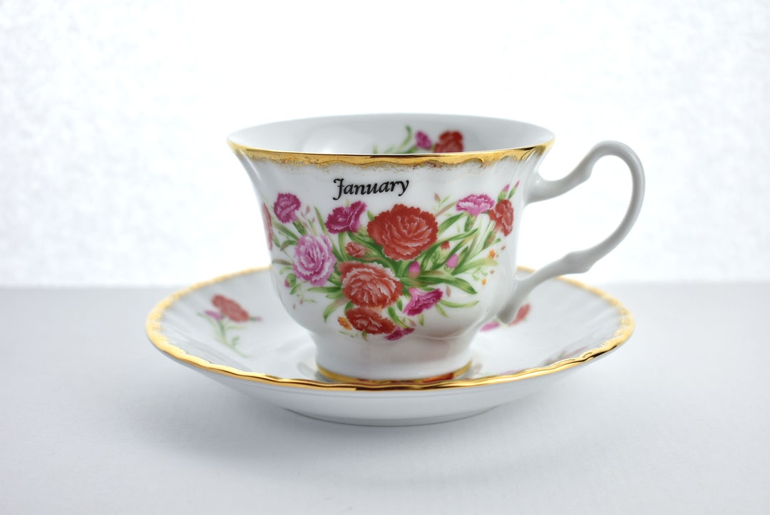 Vintage Flower of the Month Tea Cup and Saucer for January - Etsy
