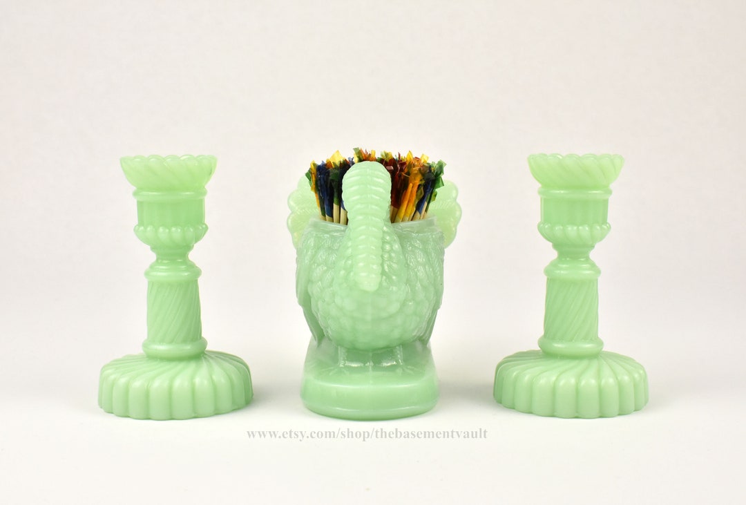 Antique Portieux Vallerysthal Jadeite Miniature Candlesticks and ...