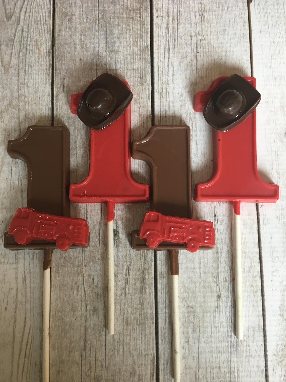 Chocolate Number One Lollipops With Firetruck and Firehat - Number 1-9 ...