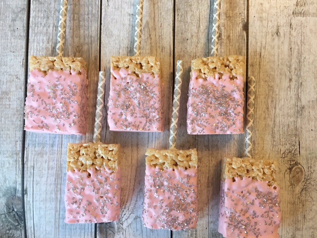Pink and Silver Chocolate Covered Rice Krispy Treats - Bridal Shower ...