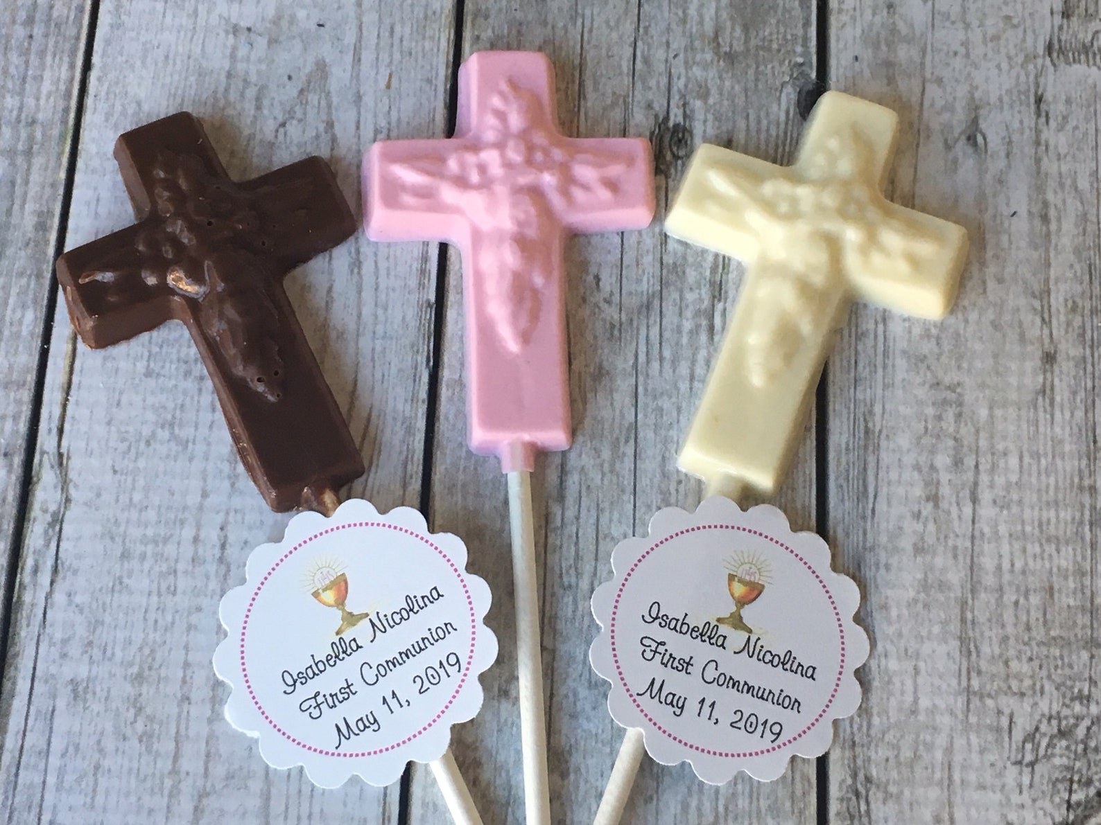 Chocolate Cross Lollipops - Communion Favor - Christening Favor - First ...