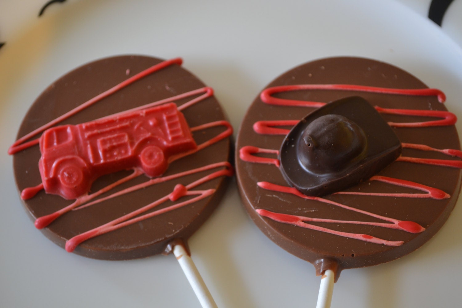 Fireman Themed Chocolate Lollipops W/ Firetruck and Fire | Etsy