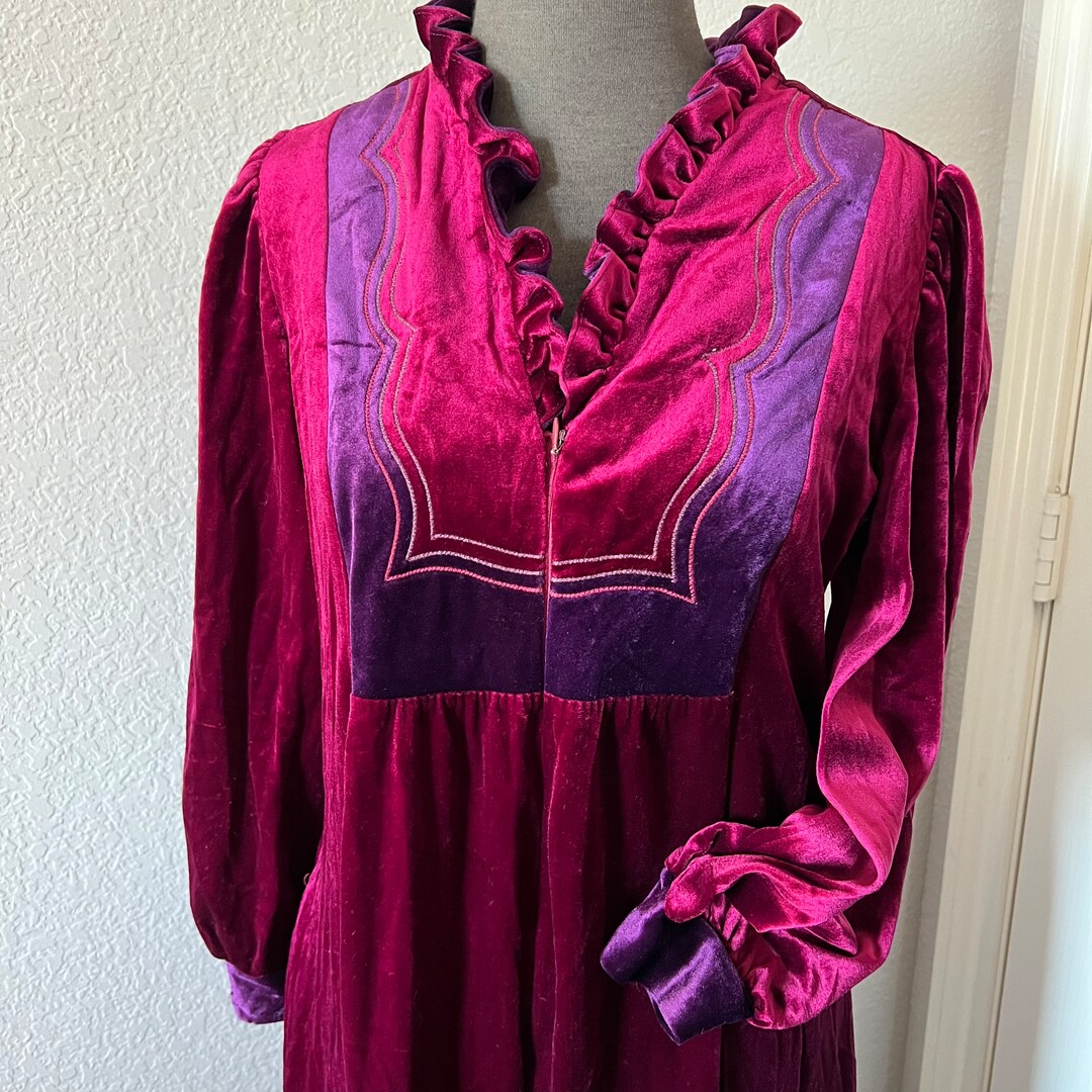 Raspberry Velour Velvet Lisanne Full Length Nightgown - Etsy