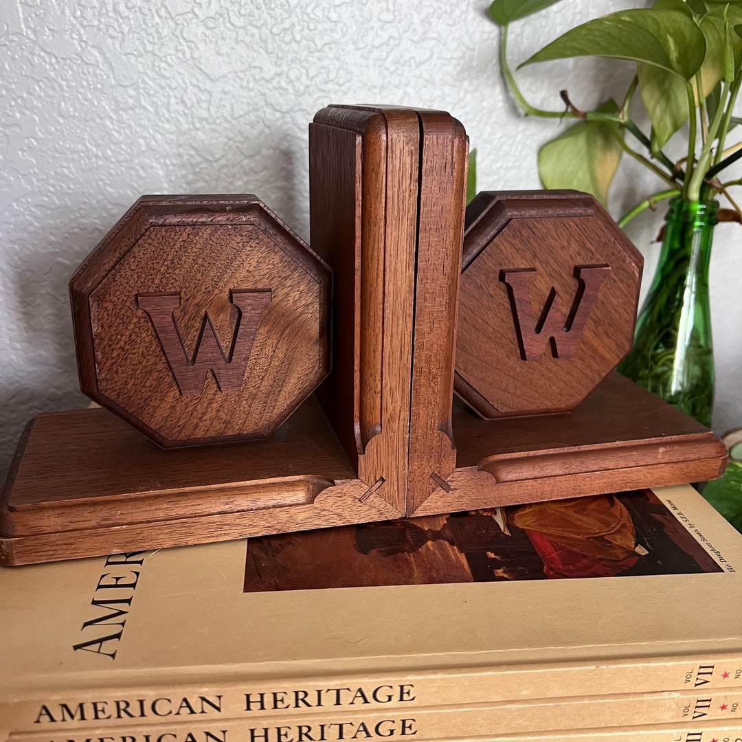 Wood W Monogram Bookends - Etsy
