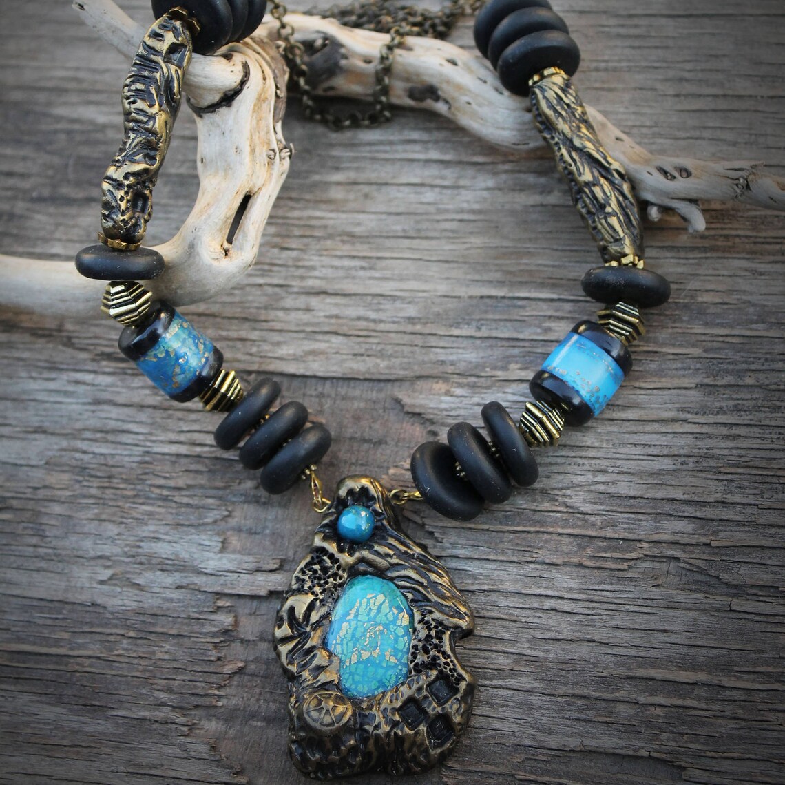 Rustic Pendant Necklace Unique Art Jewelry Long Boho Necklace - Etsy
