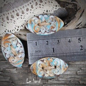 3 Rustic Buttons Polymer Clay Buttons Textured Button Set Oval Buttons ...