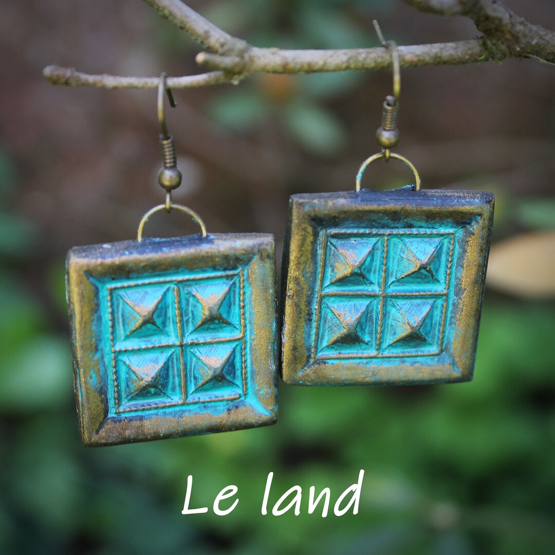 Rustic Ancient Earrings Tribal Square Earrings Ethnic Earrings - Etsy