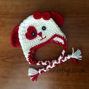 Crochet Valentine's Day Puppy Love Beanie /beanie/valantines Day Beanie ...