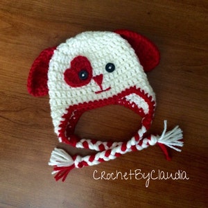 Crochet Valentine's Day Puppy Love Beanie /beanie/valantines Day Beanie ...