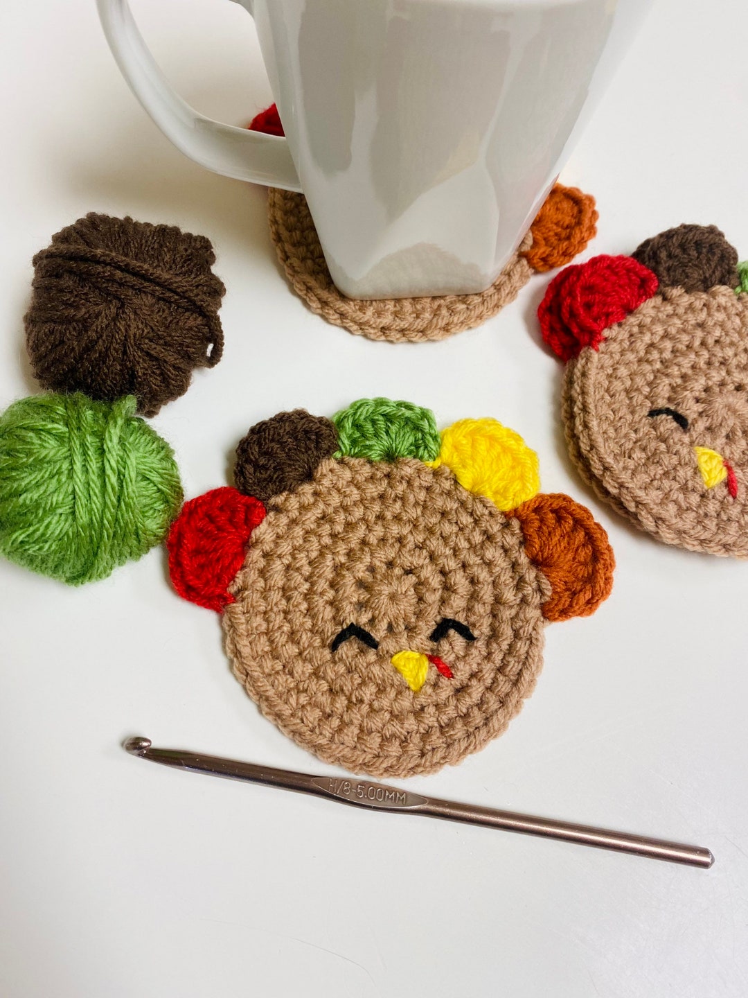 Crochet Turkey Coasters/ Turkey Coaster/set of 4/ Gift/ Made to Order ...
