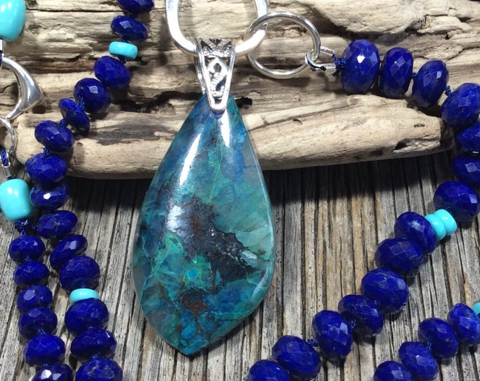 SHATTUCKITE Pendant Lapis Lazuli Turquoise Knotted Necklace Sterling ...