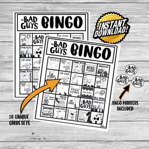 The Bad Guys Theme Bingo Game Party Game the Bad Guys Movie Birthday ...
