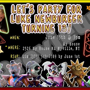 FNAF Birthday Invitations; Photo Included; Five Nights at Freddy ...