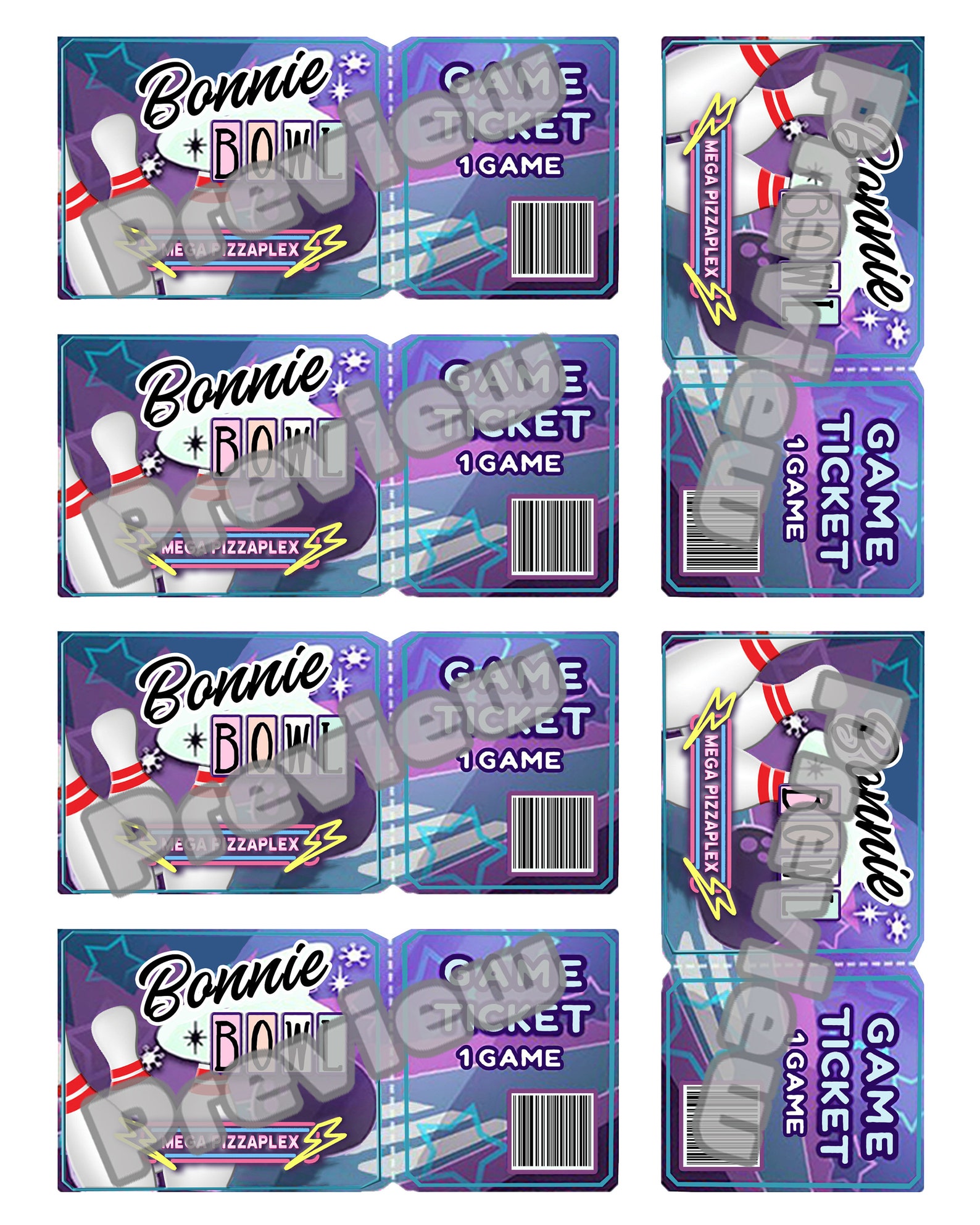 Bonnie Bowl Game Ticket (fnaf Security Breach); Game Pass; Party Decor ...